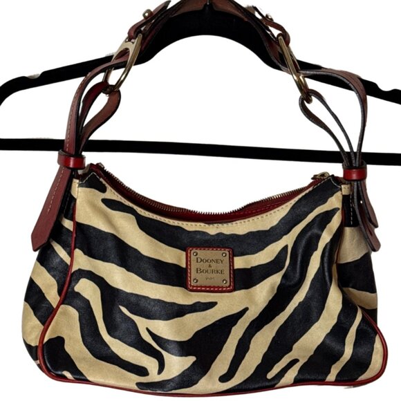 Dooney & Bourke | Bags | Vintage Dooney Bourke Zebra Red Leather Trim ...